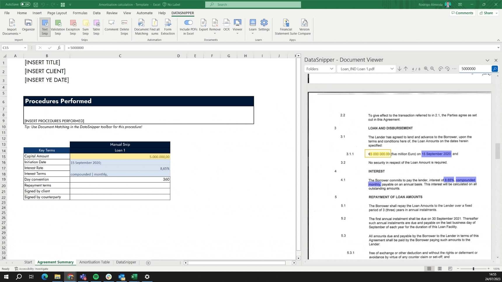 How to perform Amortization calculation using DataSnipper