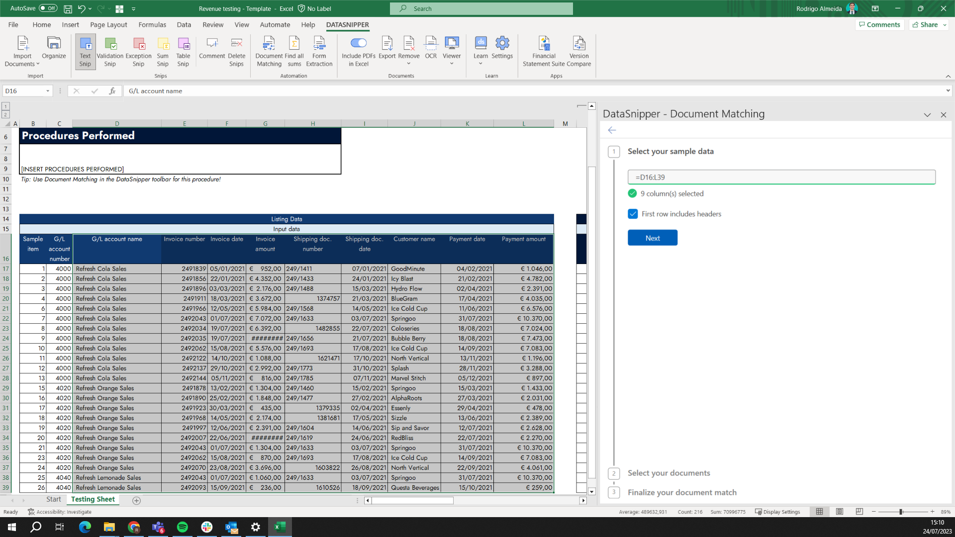 How to perform Revenue Testing using DataSnipper
