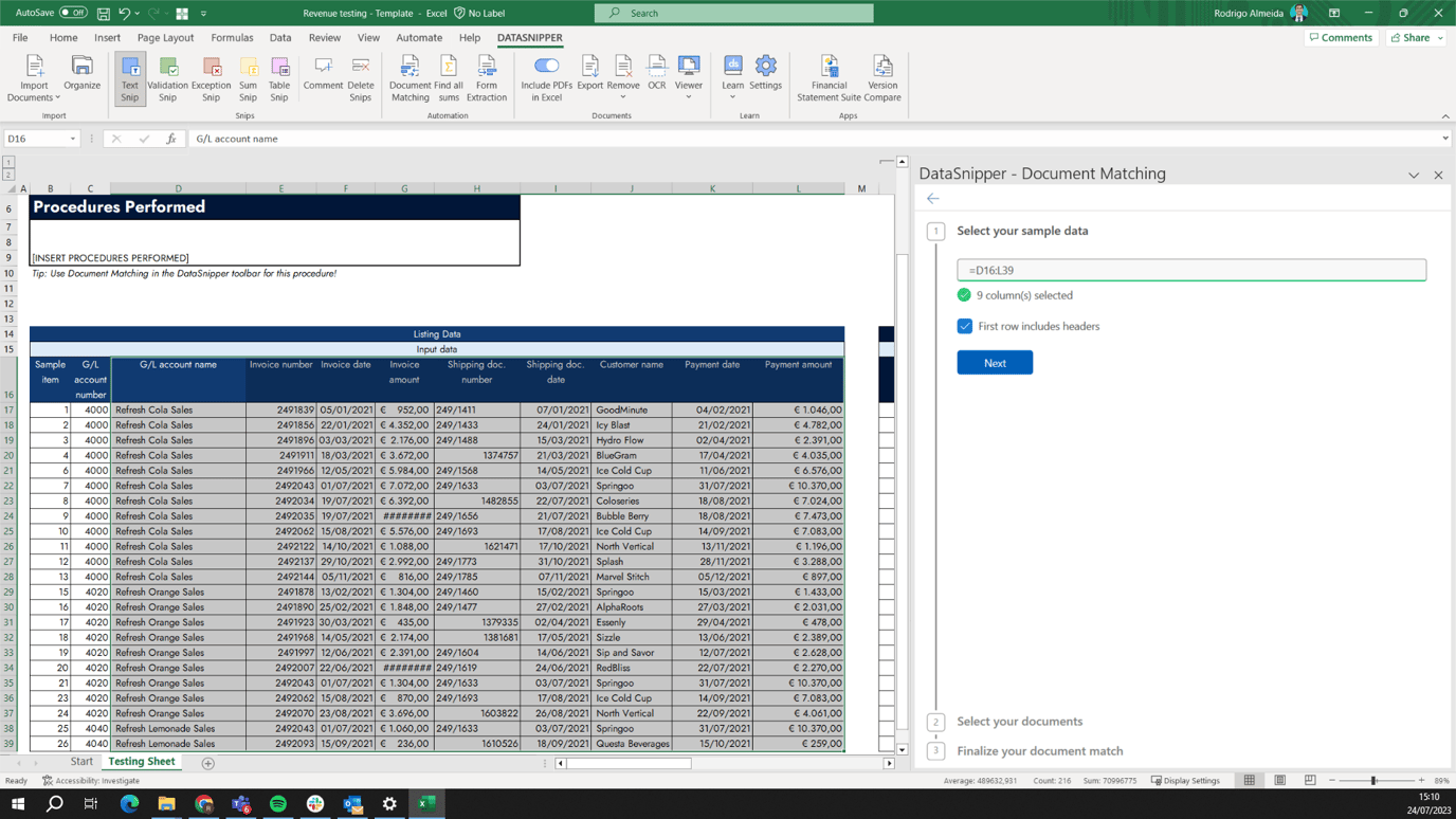 How to perform Revenue Testing using DataSnipper