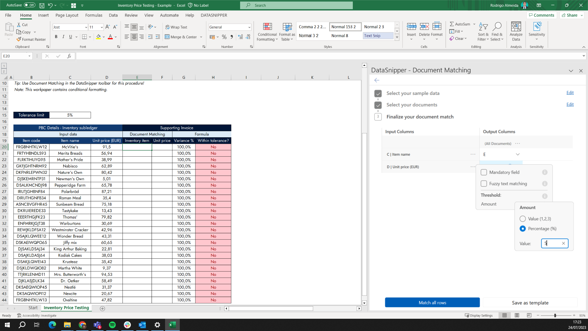 How to perform Inventory Price testing using DataSnipper
