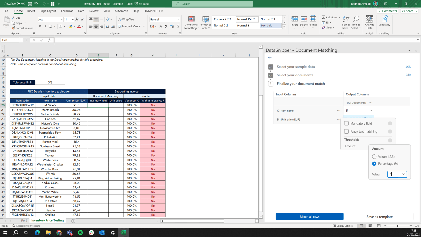 How to perform Inventory Price testing using DataSnipper
