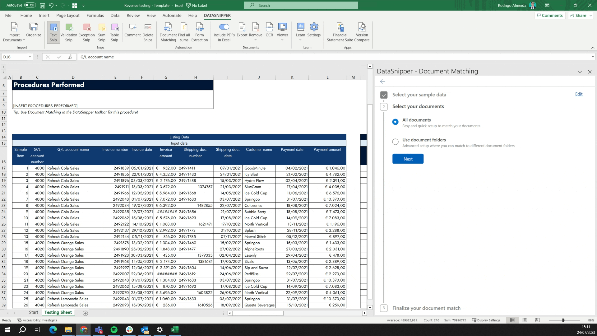How to perform Revenue Testing using DataSnipper