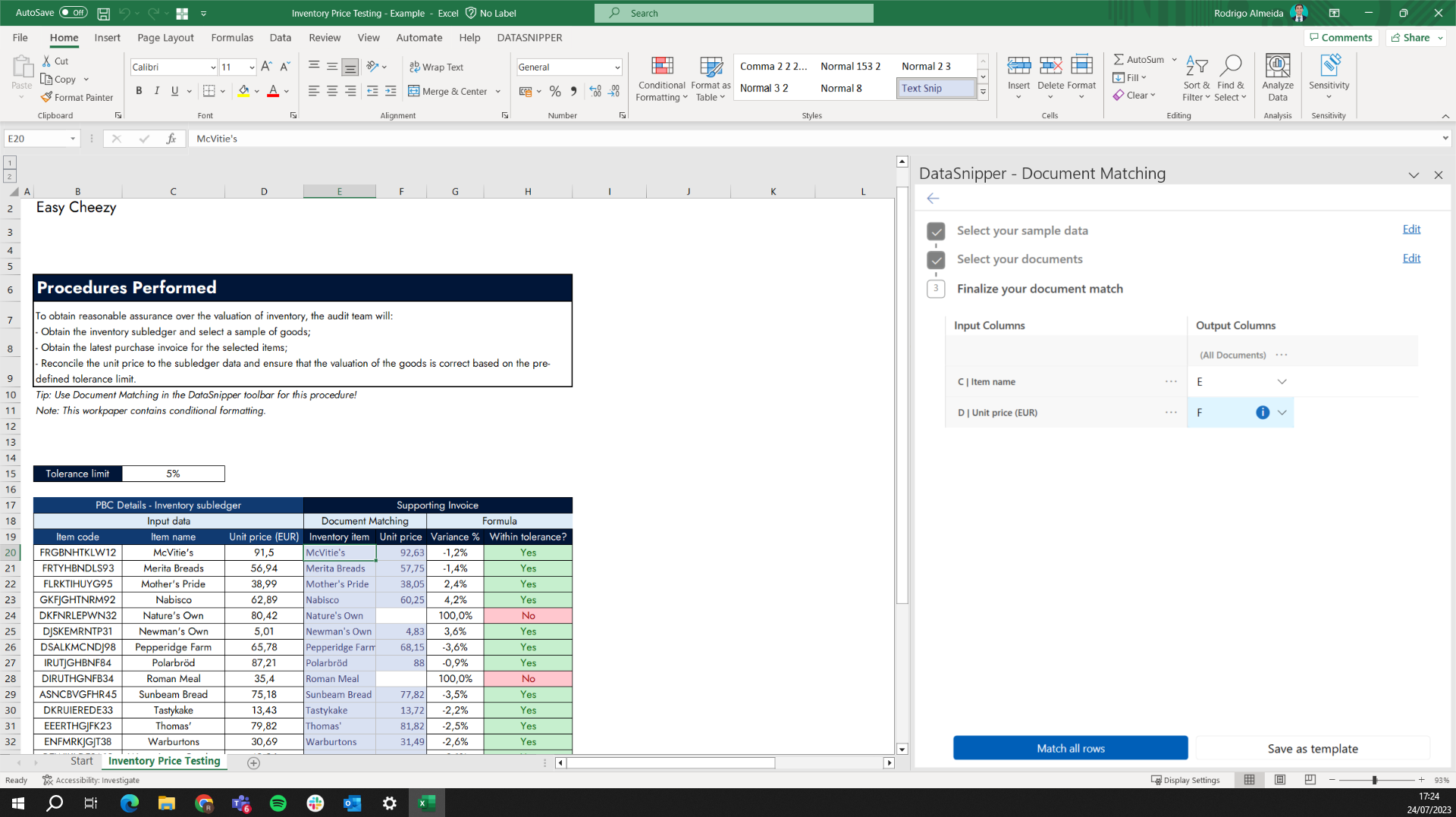 How to perform Inventory Price testing using DataSnipper