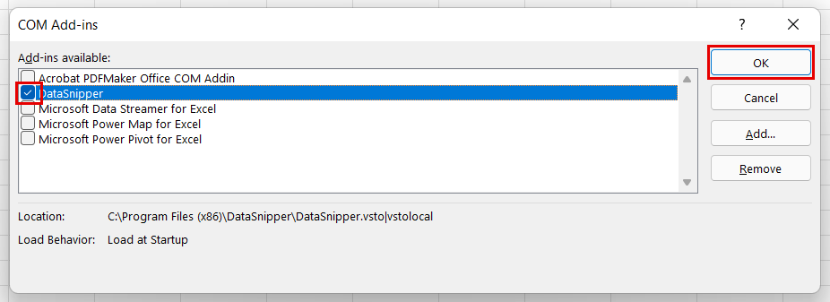 How to Re-enable Datasnipper in Excel
