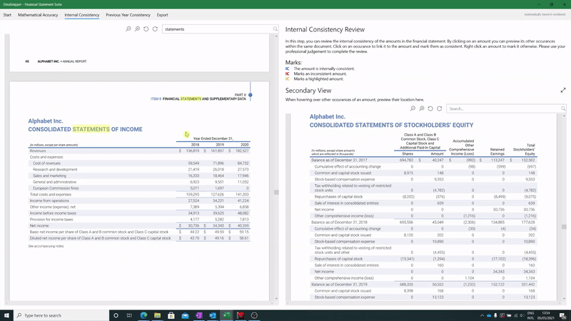 How to validate the internal consistency with Financial Statements Suite