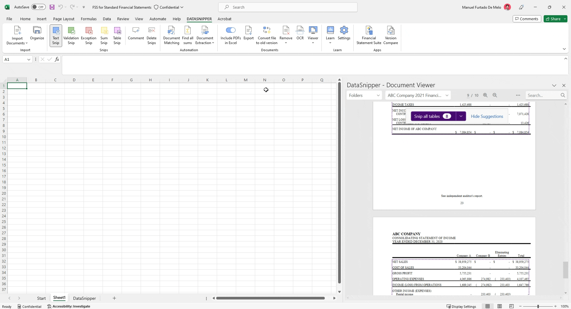 How to extract tabular data from a document with the Table Snip