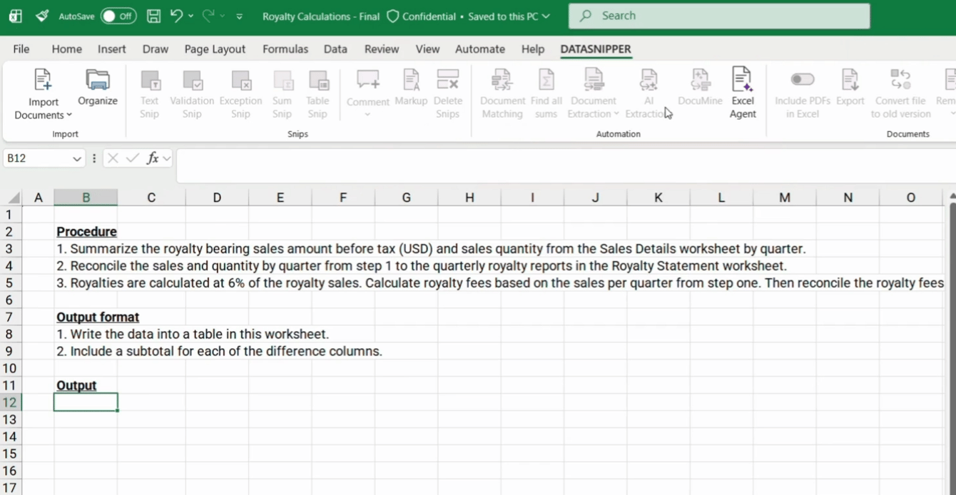 How to efficiently perform Royalty Calculations with Excel Agents