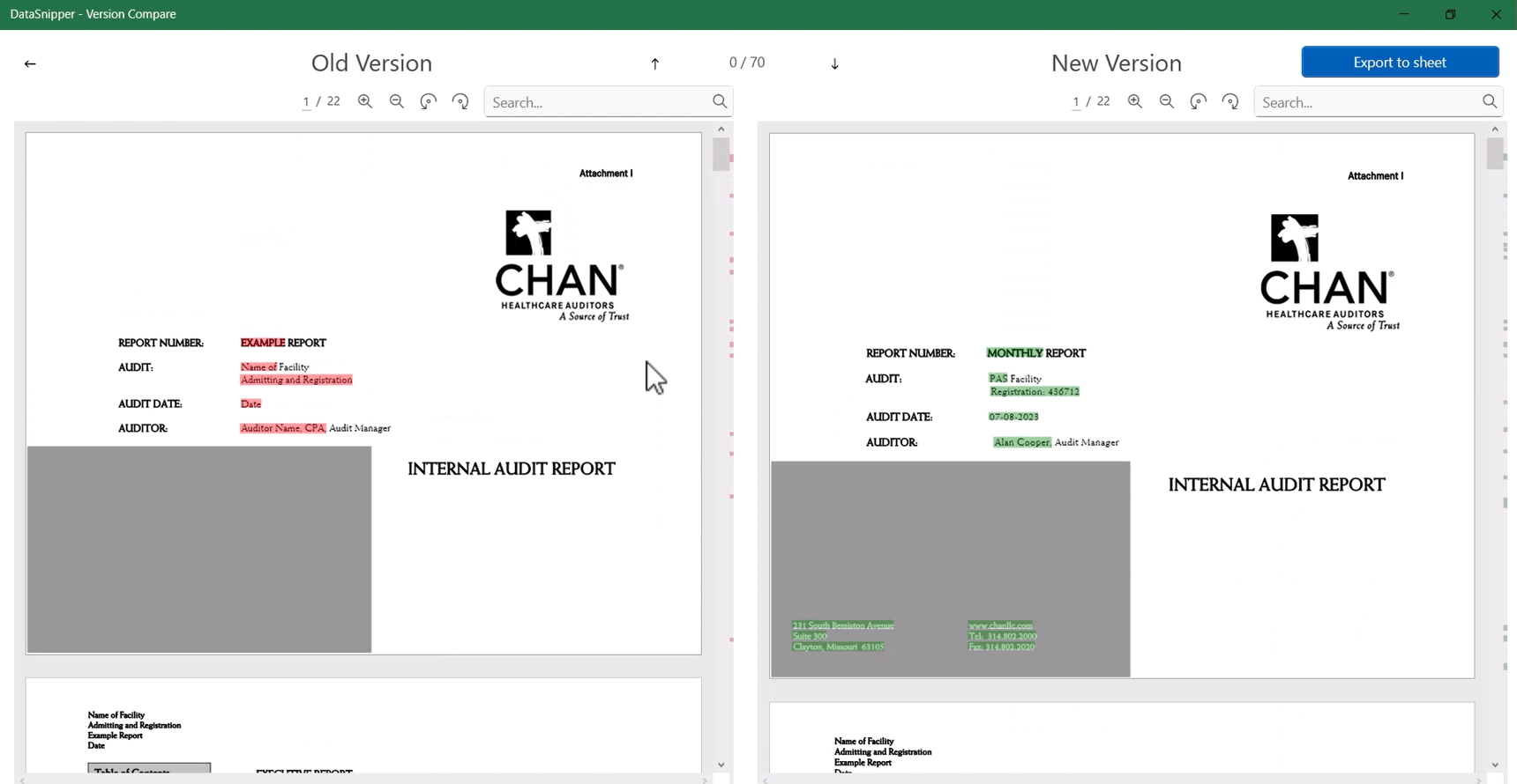 How to compare drafts of Internal Audit Findings Reports