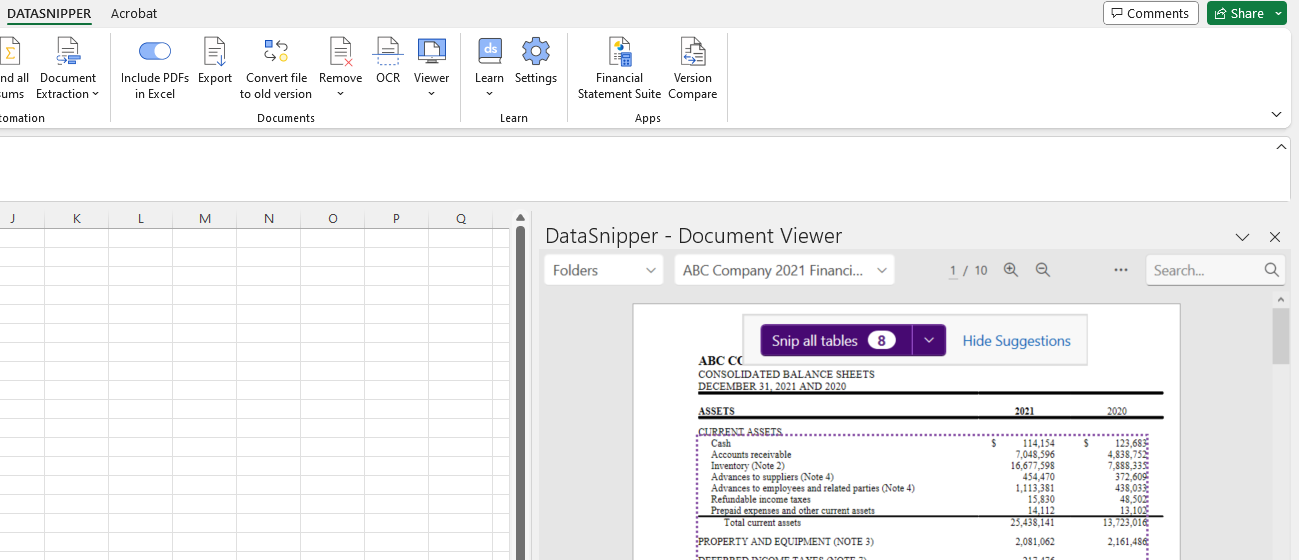 How to extract tabular data from a document with the Table Snip