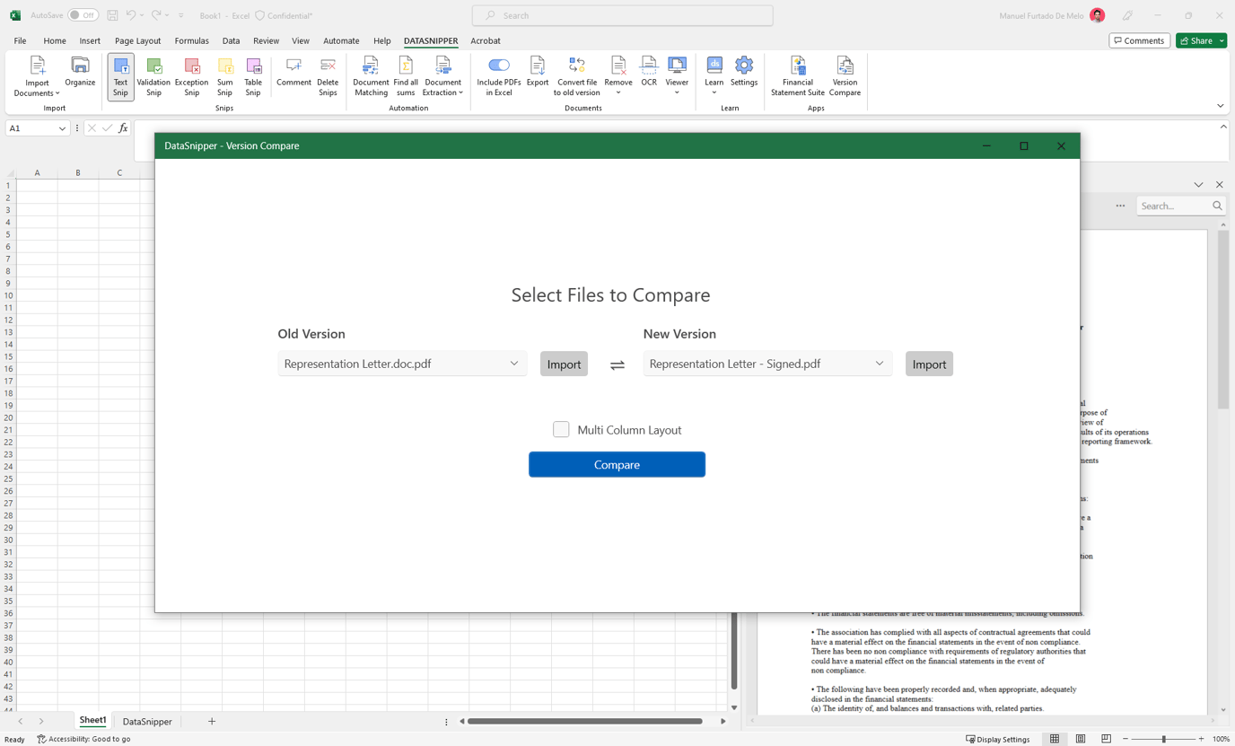 How to compare documents in DataSnipper using Version Comparison?