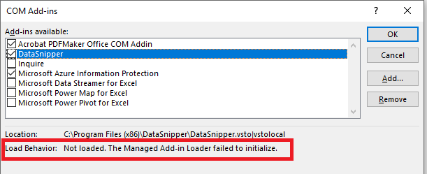 How to Re-enable Datasnipper in Excel