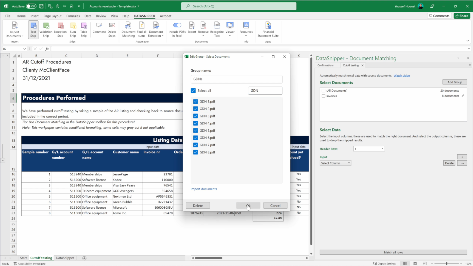 How to perform accounts receivable cut-off procedures with DataSnipper