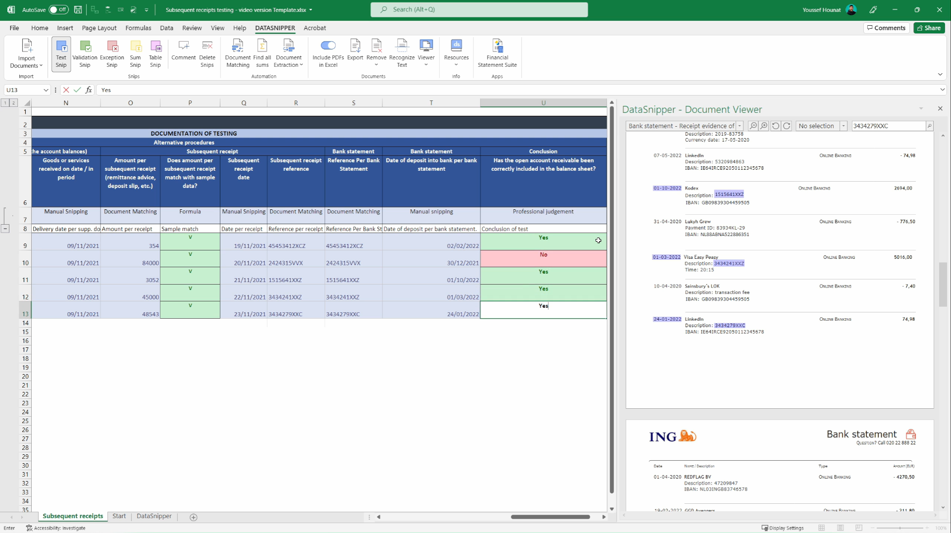 How to perform subsequent receipts procedures using DataSnipper