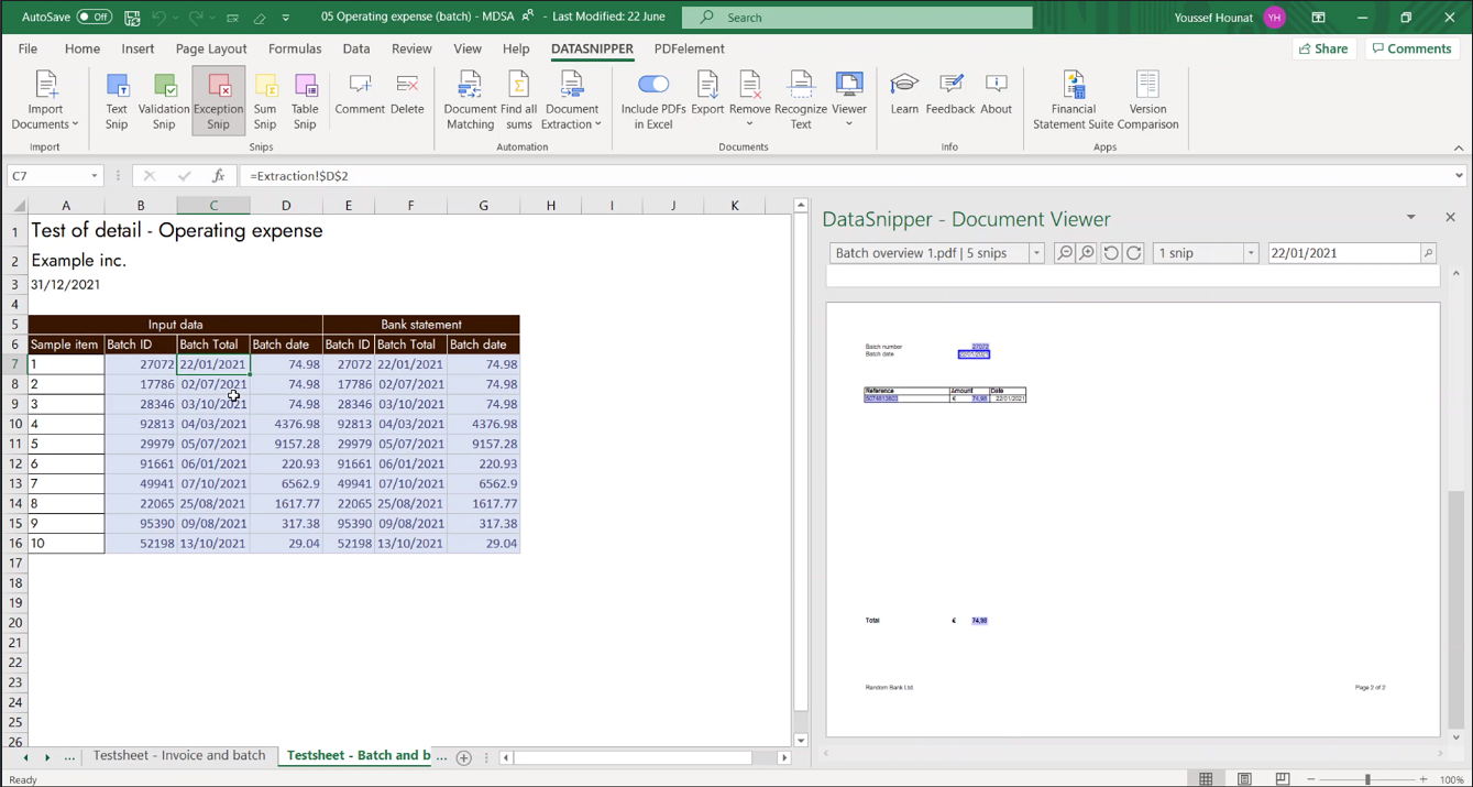 How to perform batch payment test of detail procedures with DataSnipper